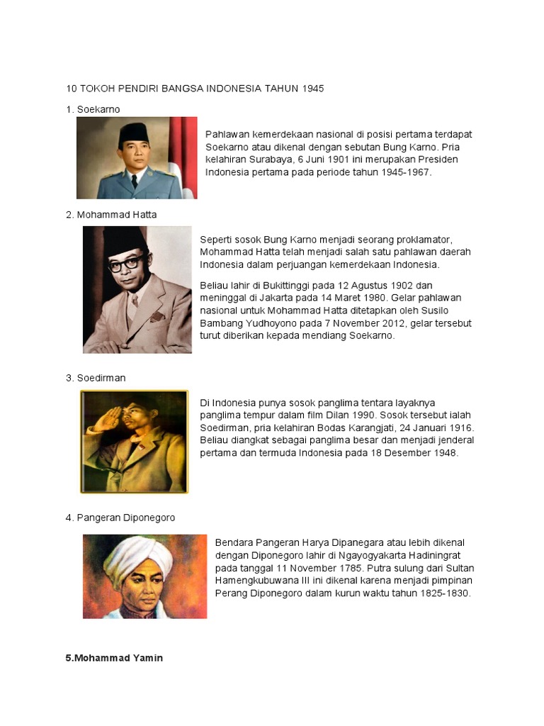 10 Tokoh Pendiri Bangsa Indonesia Tahun 1945 | PDF