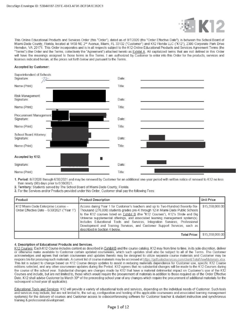 K12 Contract Redacted | PDF | Liability Insurance | Indemnity
