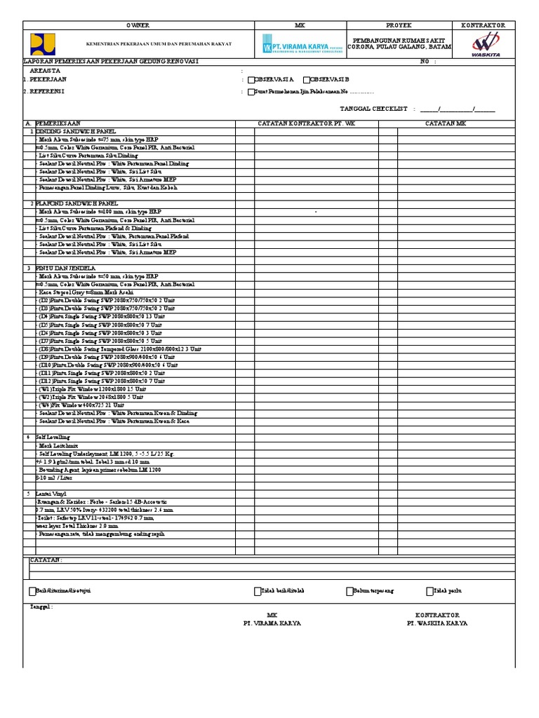 Contoh Form Checklist | PDF