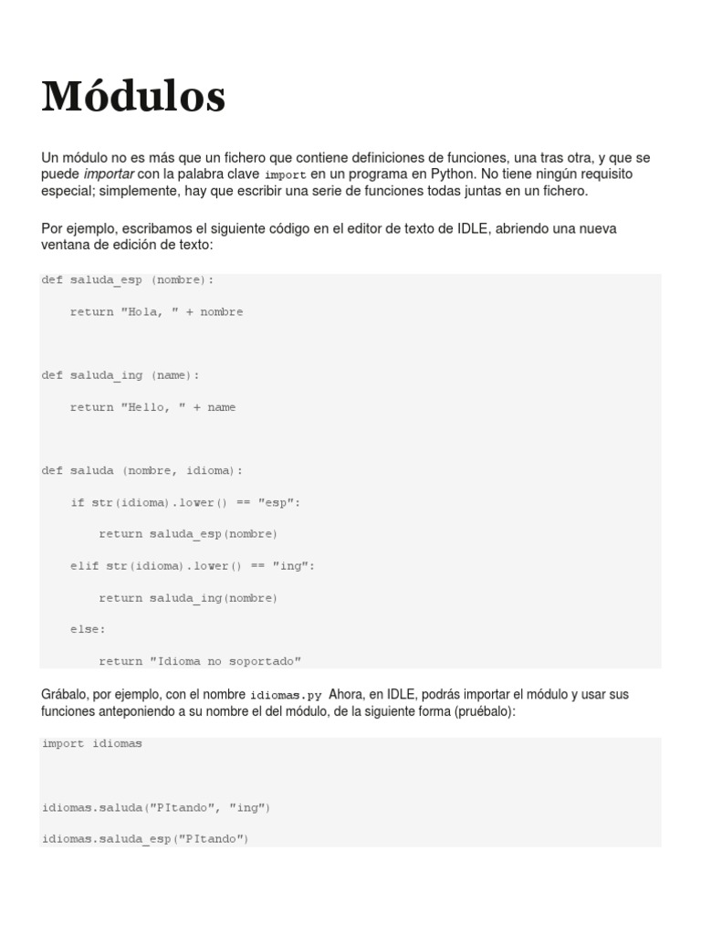 Modulos en Python | PDF | Python (lenguaje de programación) | Archivo ...