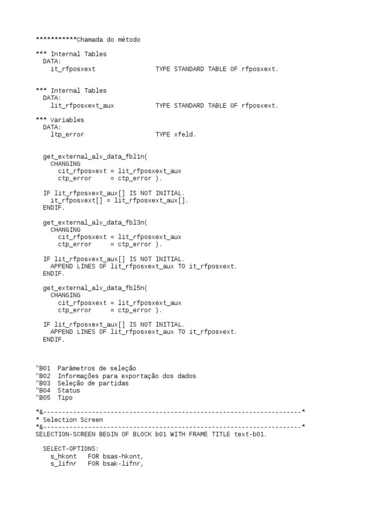 Método GET - EXTERNAL - ALV - DATA | PDF | Parameter (Computer Programming) | Computer Programming
