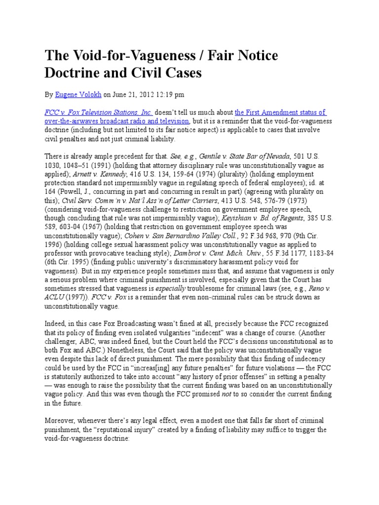 The Applicability of the Void-for-Vagueness Doctrine to Civil Cases ...