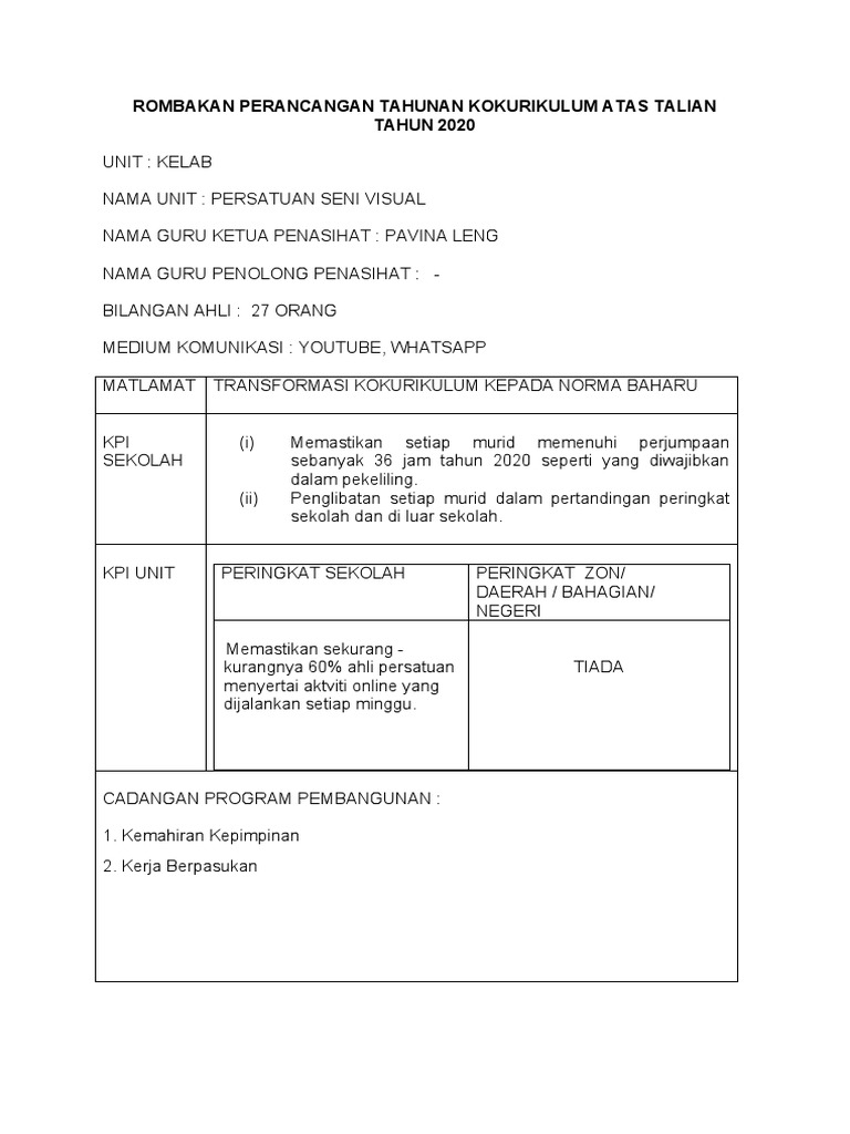 Rombakan Perancangan Kokurikulum PSV | PDF