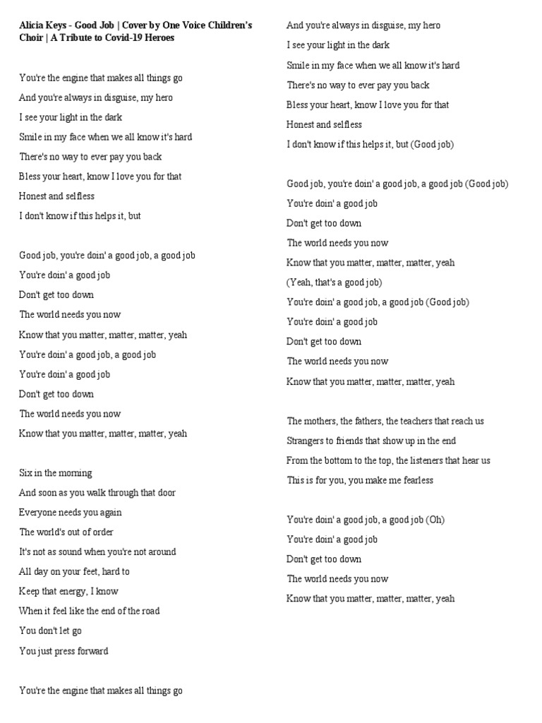 Alicia Keys - Good Job Lyrics | PDF | Recorded Music