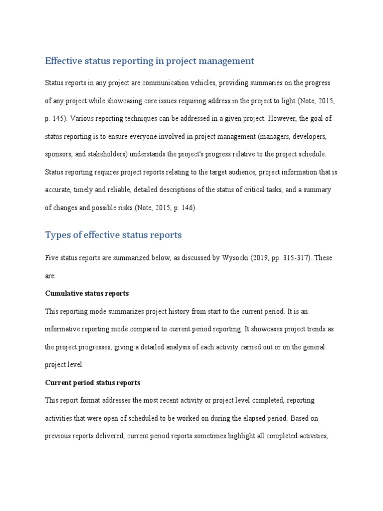 Effective Status Reporting in Project Management | PDF | Project ...