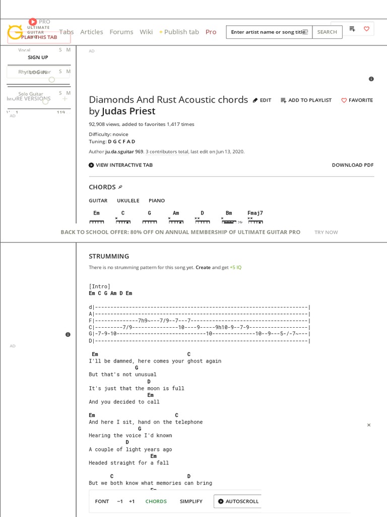 DIAMONDS AND RUST ACOUSTIC CHORDS by Judas Priest @ | PDF | Guitars ...