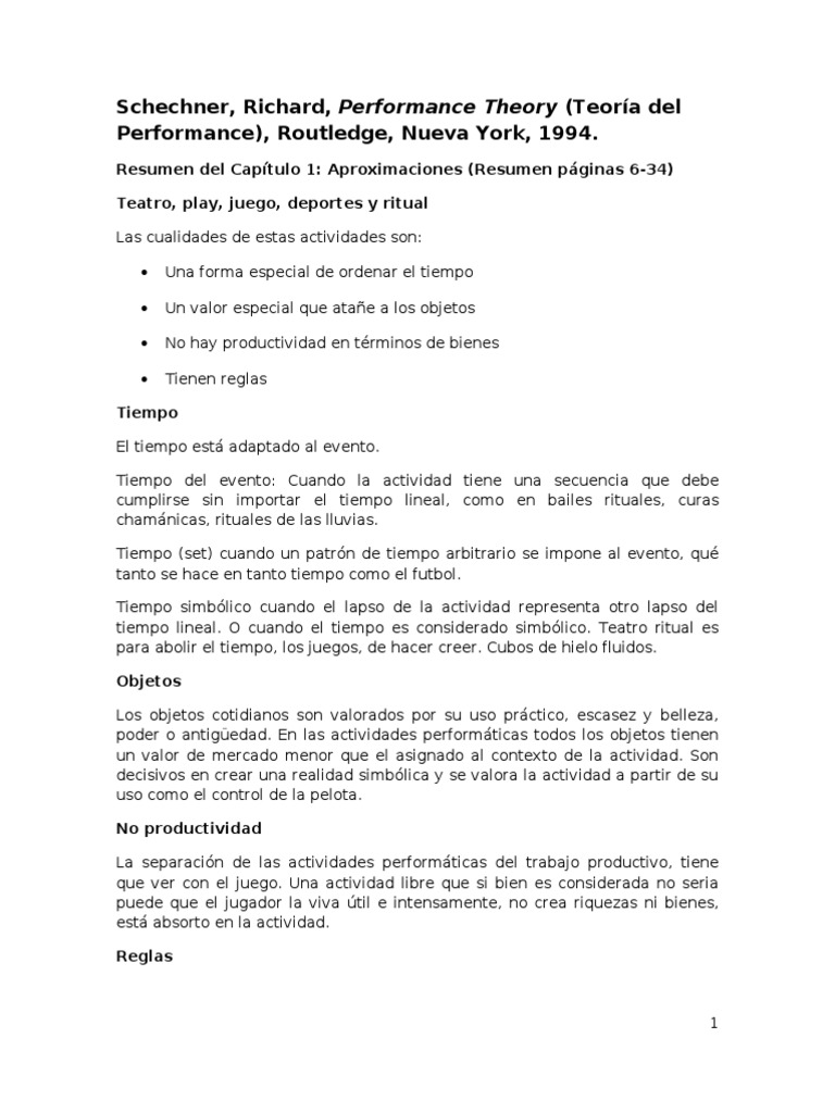 Schechner - Teoría Del Performance. Resumen Cap 1. | PDF | Hora | Teatro