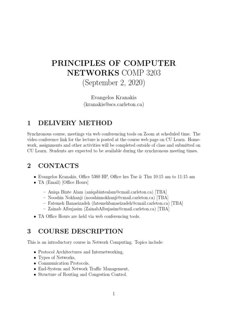 Principles of Computer Networks Comp 3203 (September 2, 2020) | PDF ...