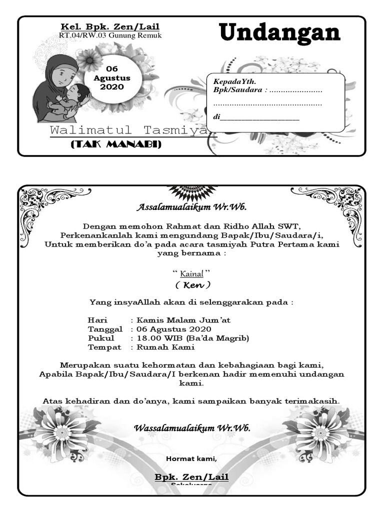 Undangan Walimatul Tasmiyah | PDF