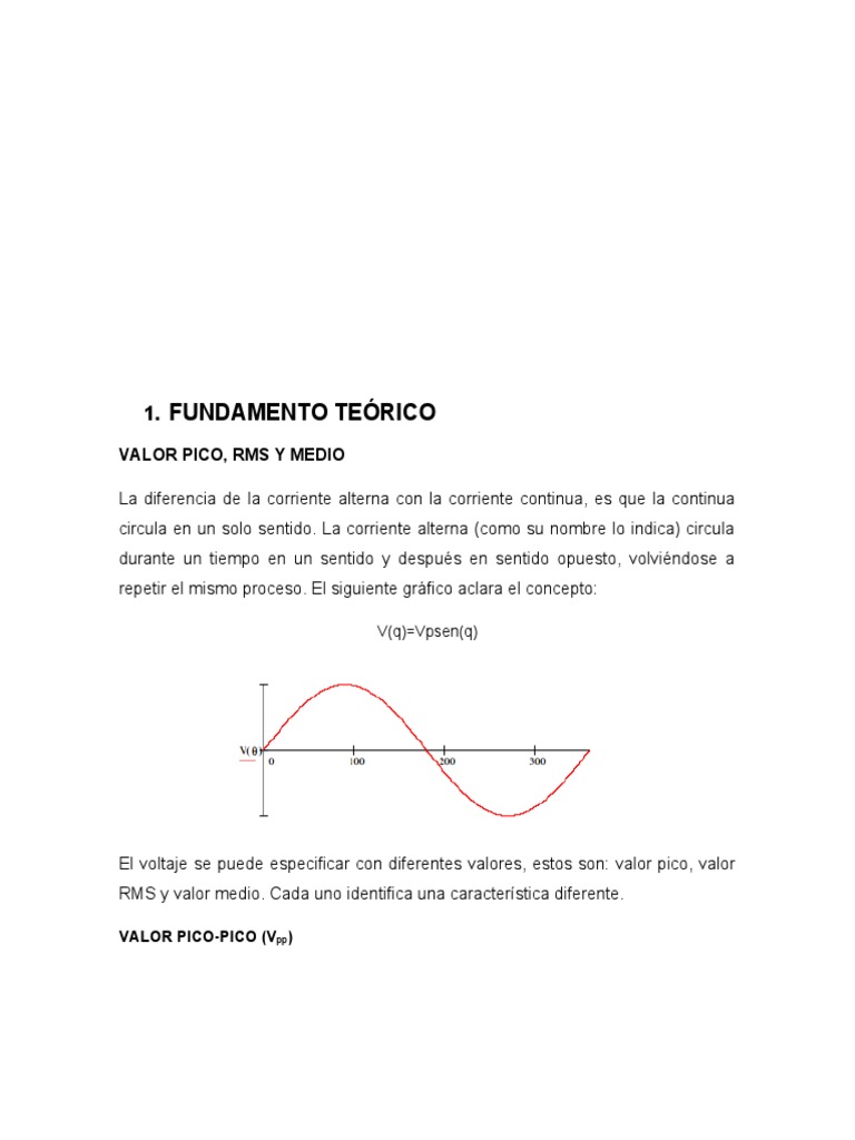 Fundamento Teórico: Valor Pico, Rms Y Medio | PDF | Generador eléctrico ...