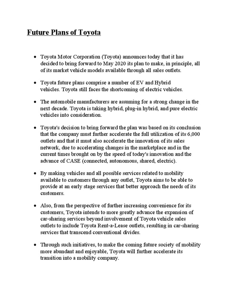 Future Plans of Toyota | PDF
