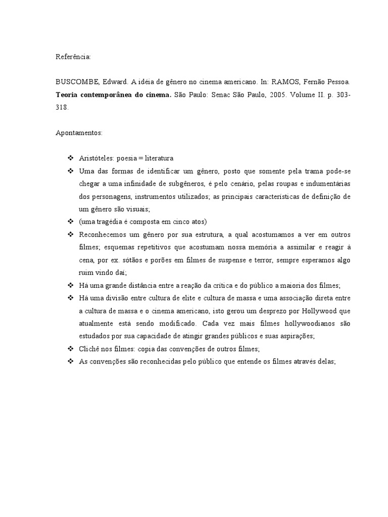 Fichamento - BUSCOMBE, Edward. A Idéia de Gênero No Cinema Americano ...