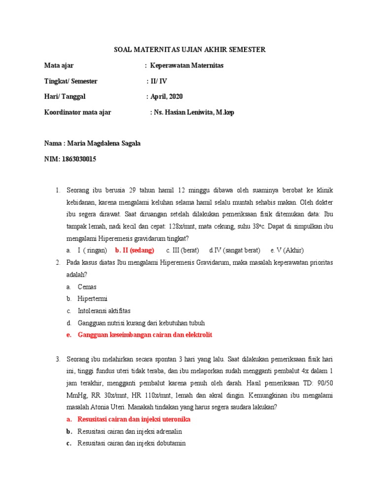 Soal Maternitas Uas 2020 | PDF