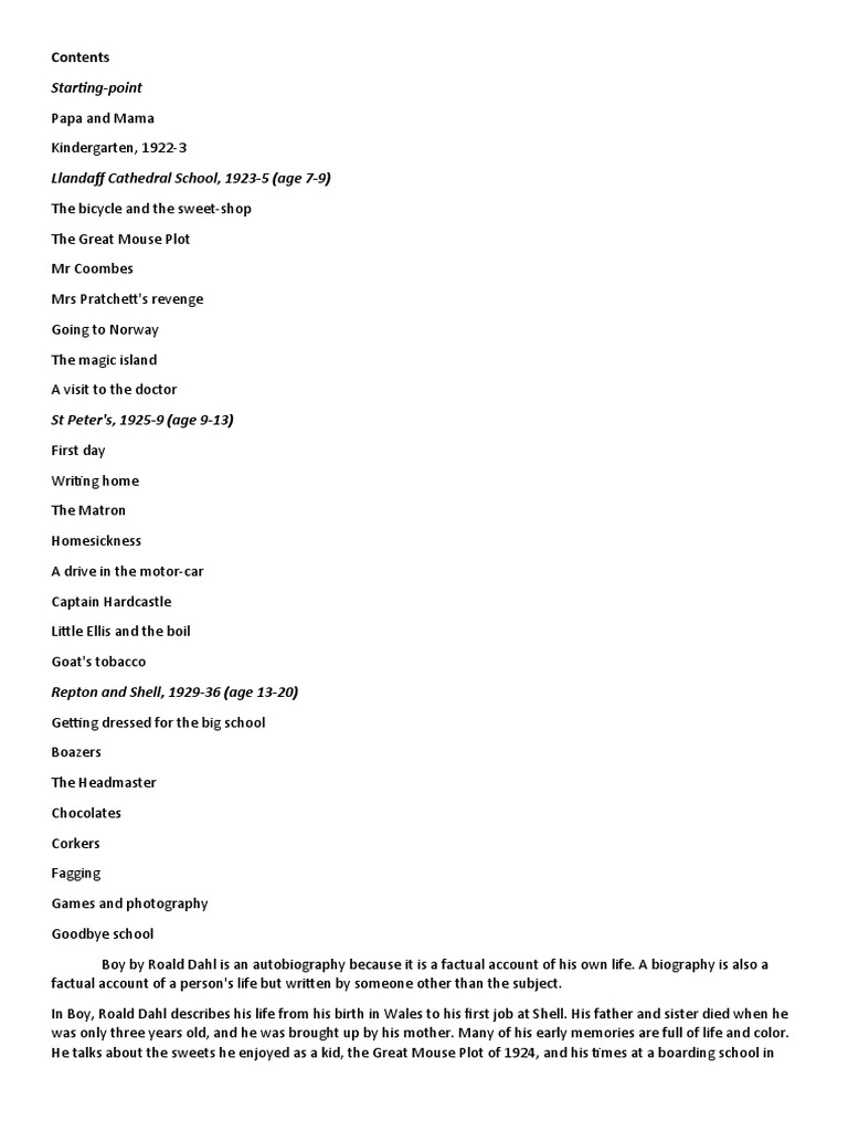 Roald Dahl's Boy: A Childhood Memoir | PDF | Poetry