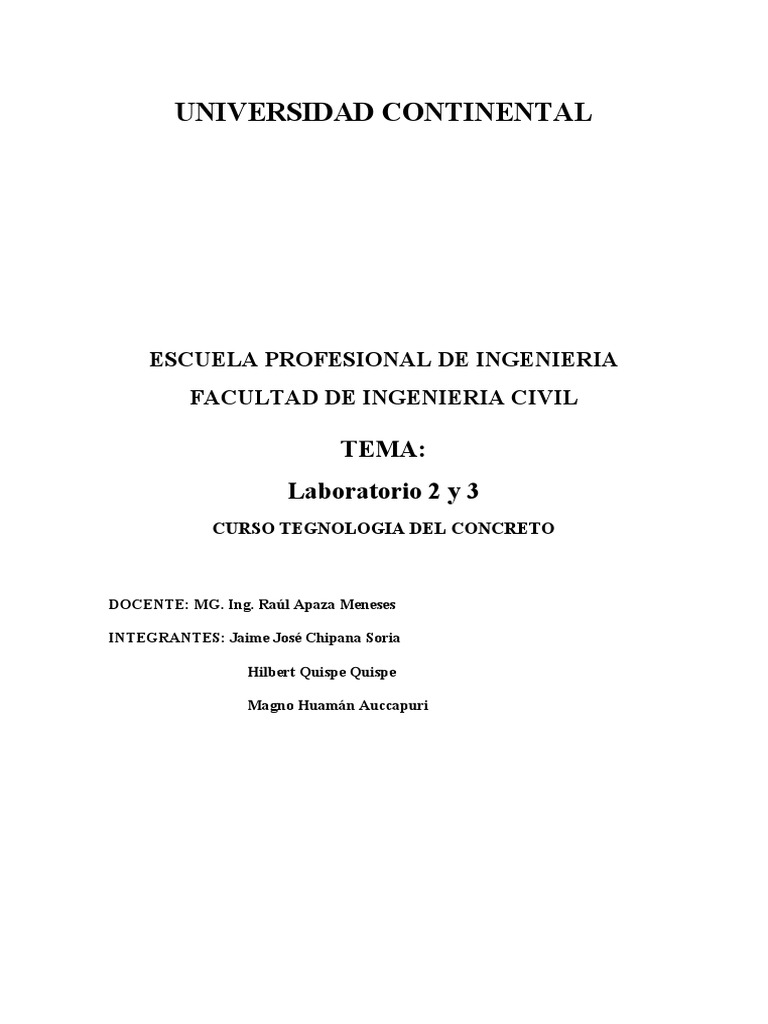 Informe de Laboratorio Tecnologia de Concreto | PDF | Hormigón | Cemento