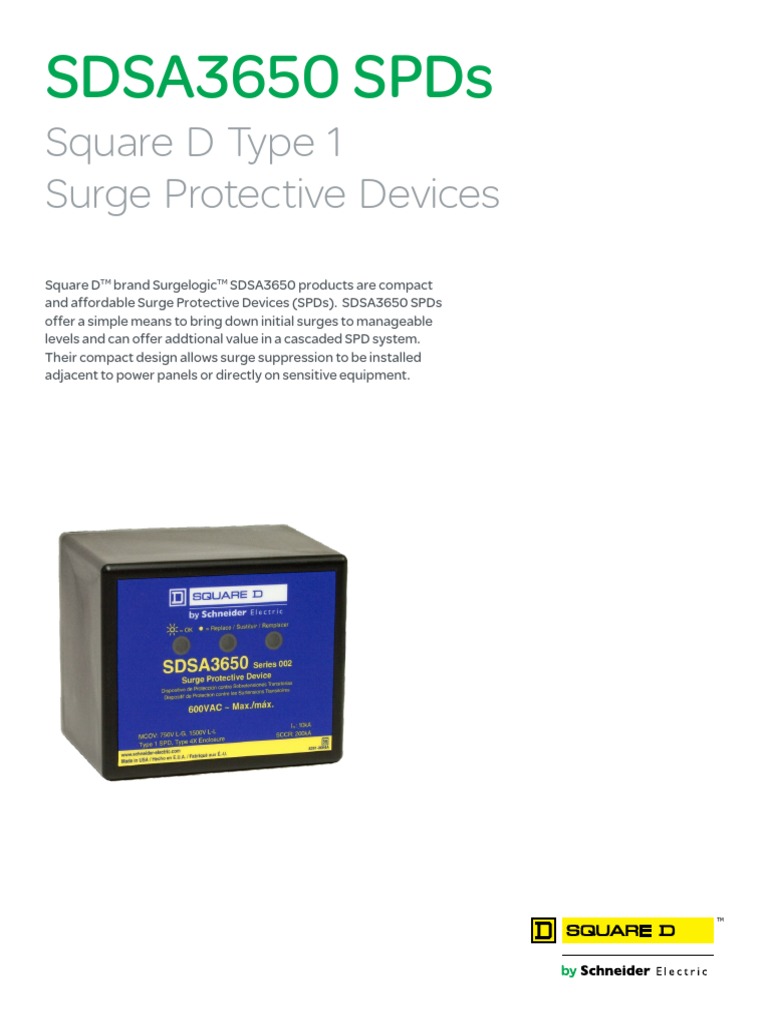 Square D Type 1 Surge Protective Devices: Sdsa3650 Spds | PDF | Fuse ...