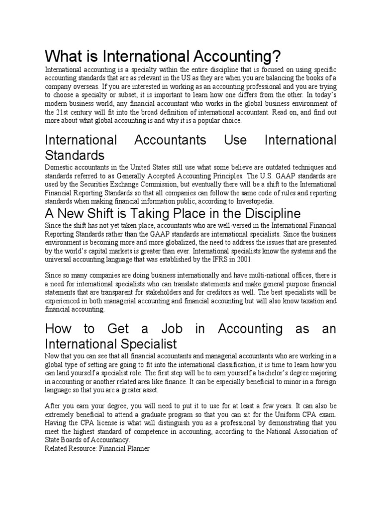 What Is International Accounting | PDF | Accountant | Accounting