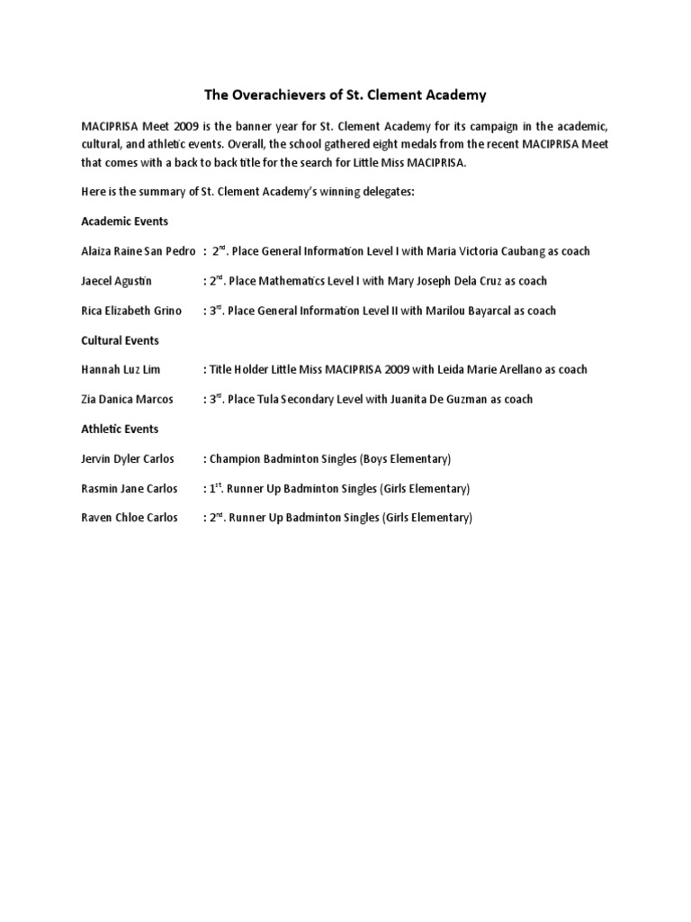 Maciprisa Winners For 2009 | PDF