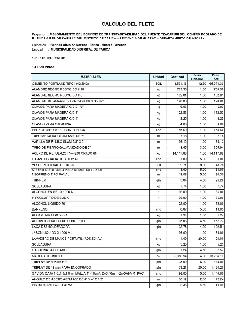 Flete Terrestre-Tarica | PDF | Procesos industriales | Materiales de construcción