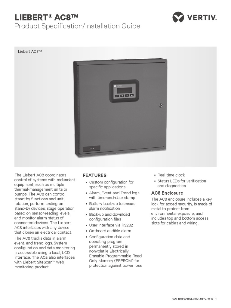 Liebert® Ac8: Product Specification/Installation Guide | PDF | Input/Output | User Interface