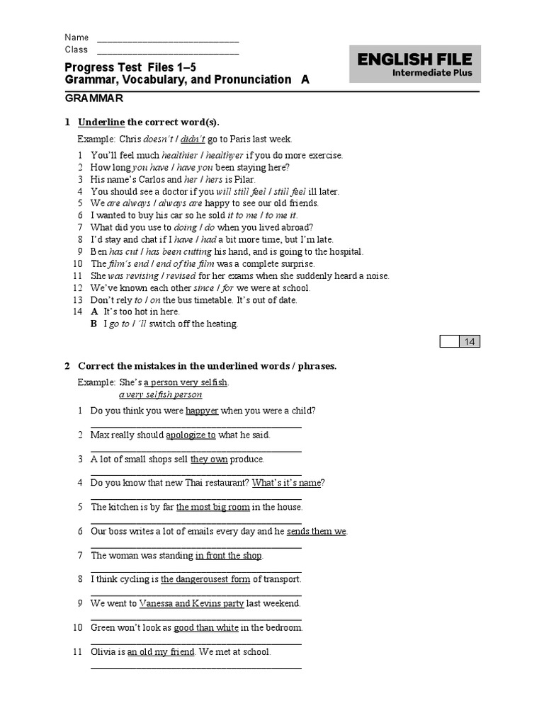 Progress Test Files 1-5 Grammar, Vocabulary, and Pronunciation A | PDF ...