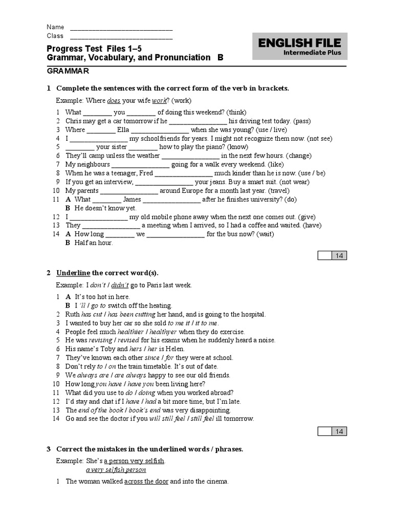 Progress Test Files 1-5 Grammar, Vocabulary, and Pronunciation B | PDF