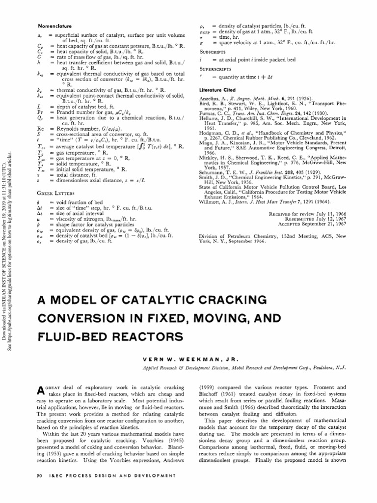 Catalytic Cracking Conversion Fixed, Fluid-Bed Reactors: Model OF AND | PDF | Chemical Reactor ...