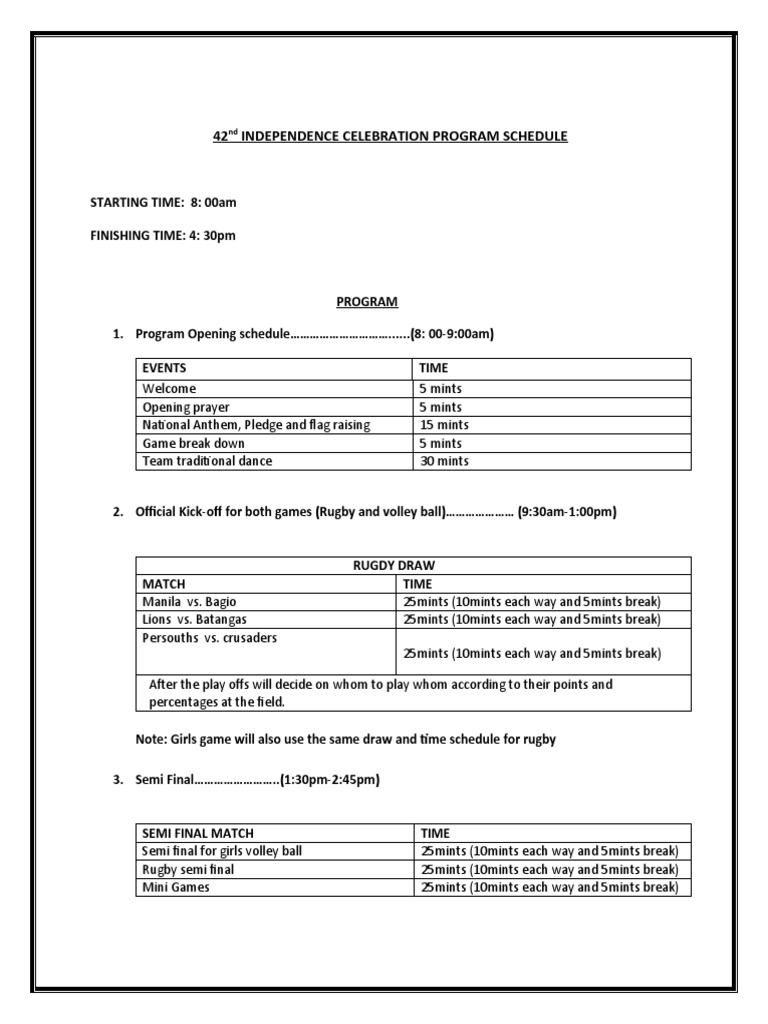 Independance Progam Schedule | PDF
