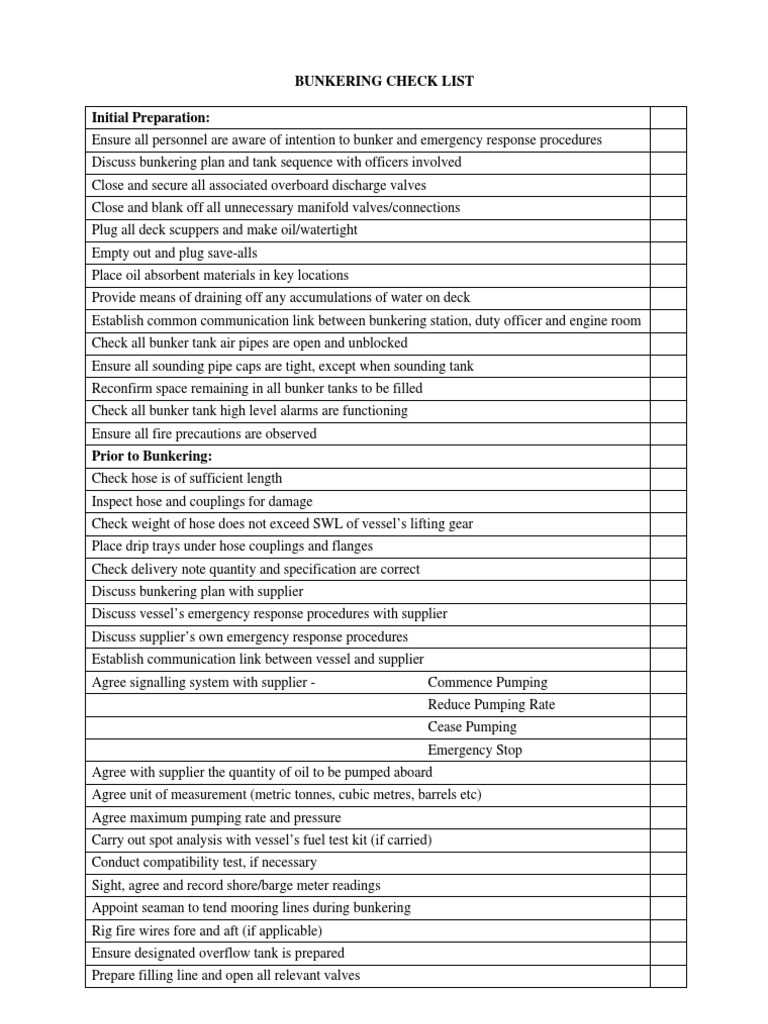 BUNKERING Checklist | PDF | Fuel Oil | Pump