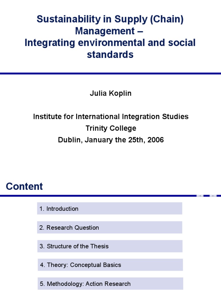 Sustainability in Supply (Chain) Management - Integrating Environmental ...