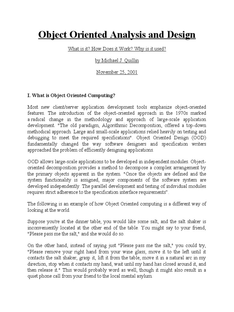 Object Oriented Analysis and Design Overview | PDF | Class (Computer ...