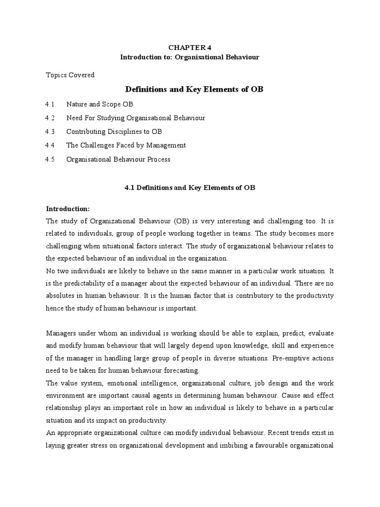 Definitions and Key Elements of OB: Introduction To: Organisational ...