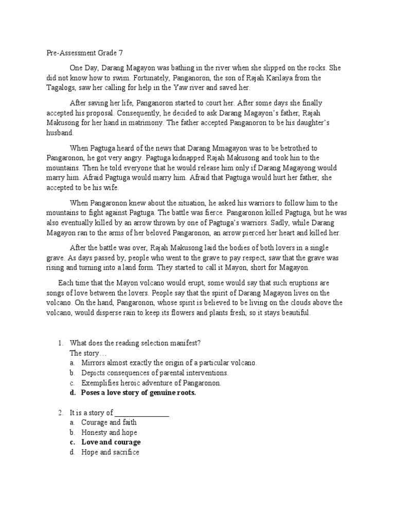 Pre-Assessment Grade 7 | PDF | Hero