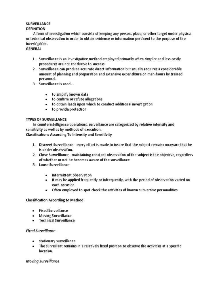 Types and Techniques of Surveillance | PDF | Surveillance | Traffic