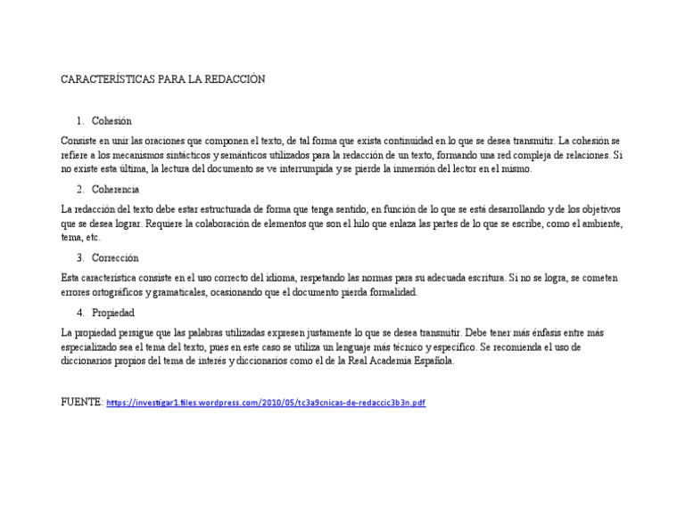 Características para La Redacción | PDF