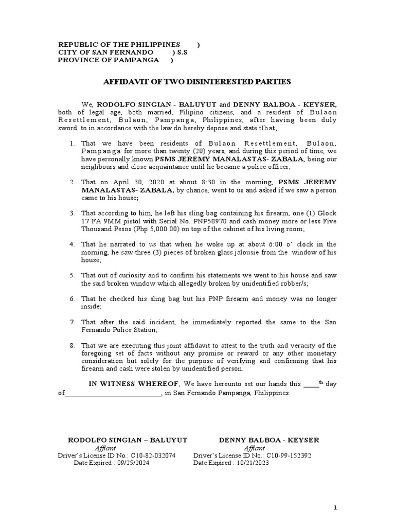 Disinterested Parties | PDF | Affidavit | Document