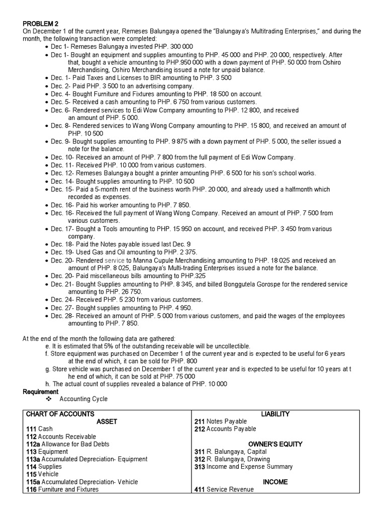 Accounting Cycle Problem | PDF | Expense | Depreciation