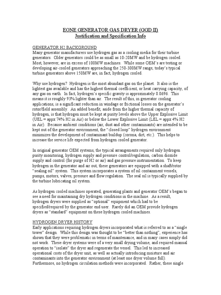 Eone Generator Gas Dryer (GGD Ii) Justification and Specification Info ...