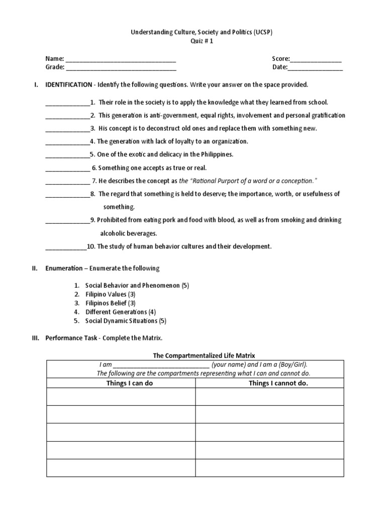 I. IDENTIFICATION - Identify The Following Questions. Write Your Answer ...