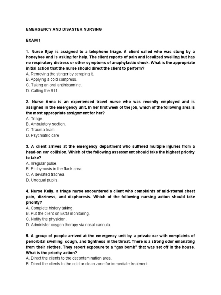 Emergency Nursing Exam Review Guide | PDF | Emergency Department | Nausea