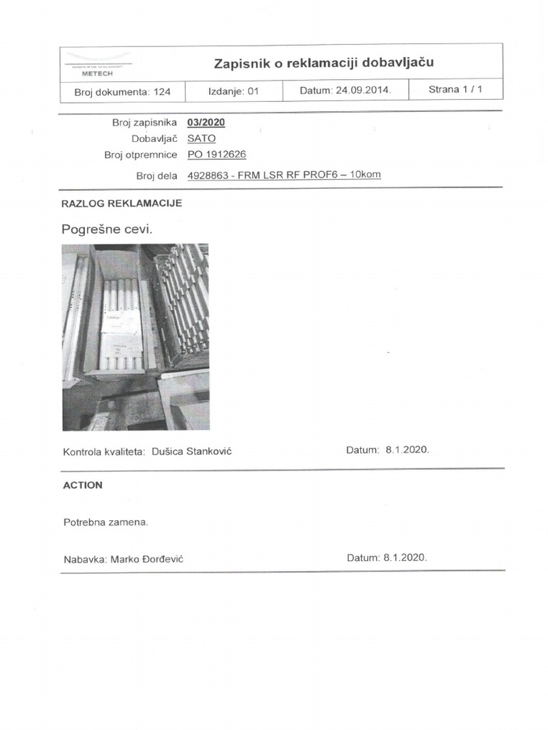 Zapisnik o Reklamaciji PDF | PDF