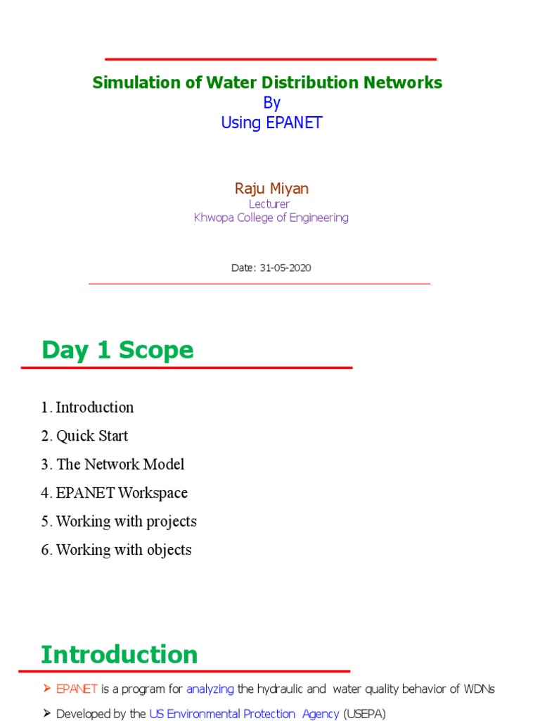 Simulation of Water Distribution Networks: by Using EPANET | PDF | Chemical Engineering | Nature