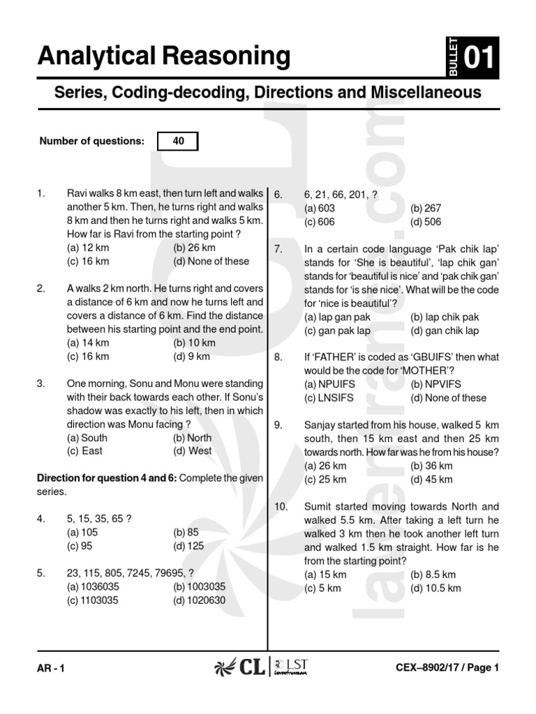 Analytical Reasoning: Series, Coding-Decoding, Directions and ...