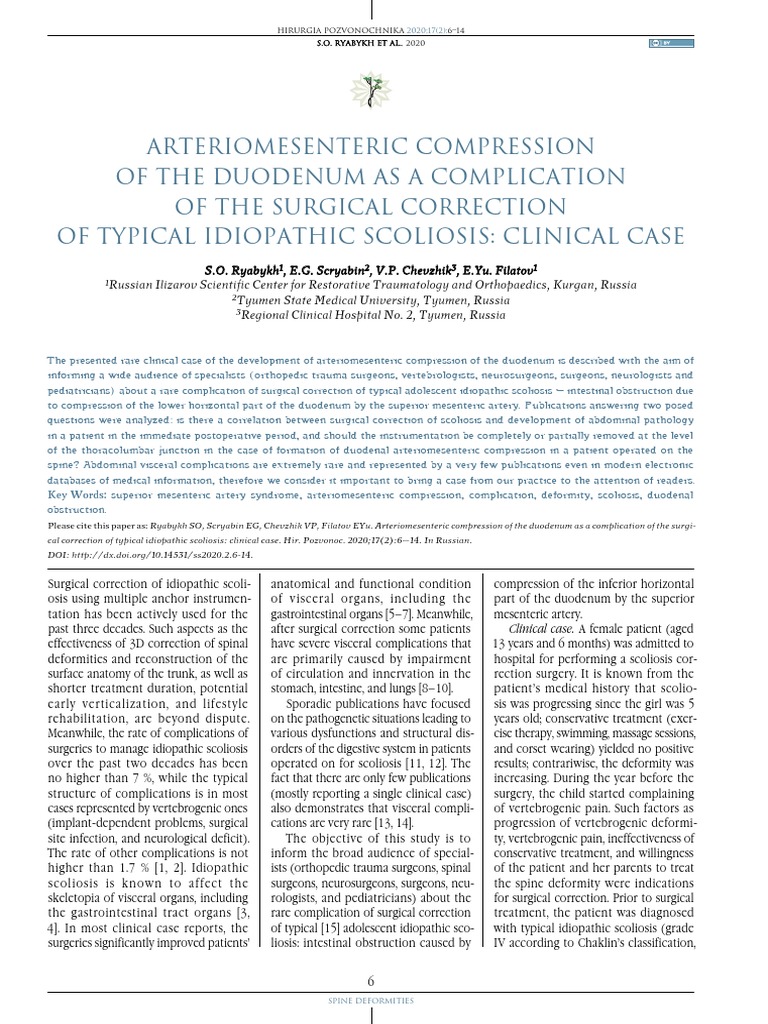 Arteriomesenteric Compression of The Duodenum As A Complication of The ...