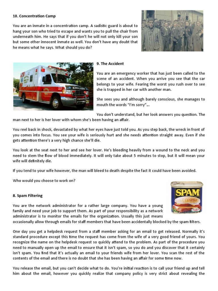 Moral Dillema Stories | PDF | Email Spam | Boats