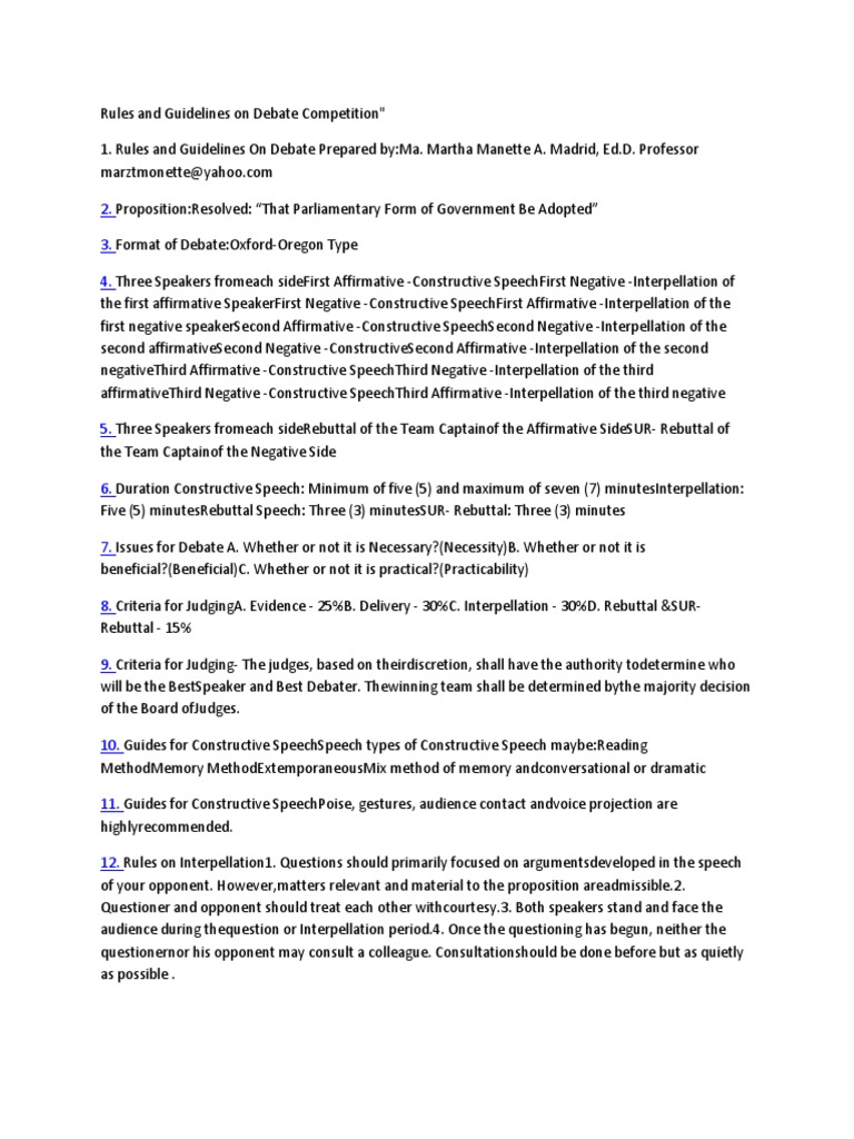 Rules and Guidelines On Debate Competition | PDF | Fallacy | Argument