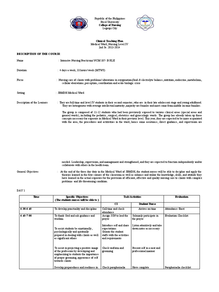 Clinical Teaching Plan | Download Free PDF | Nursing | Patient