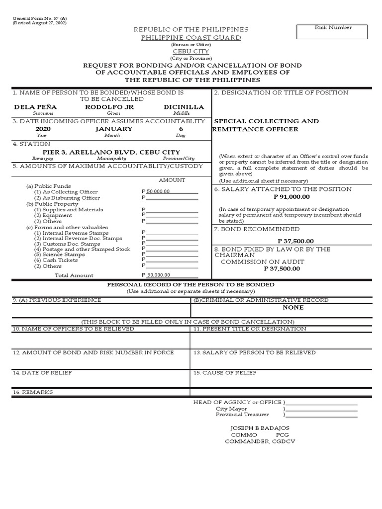 General Form No COMMANDER DELA PEÑA PCG | PDF | Government | Business