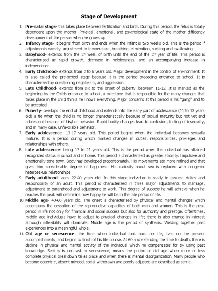 Stage of Development | PDF | Puberty | Adolescence