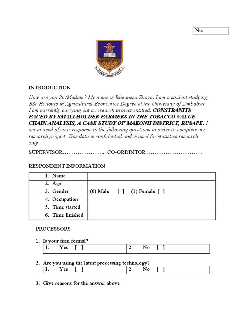 Vca - Processors Questionnaire | PDF | Tobacco | Economies